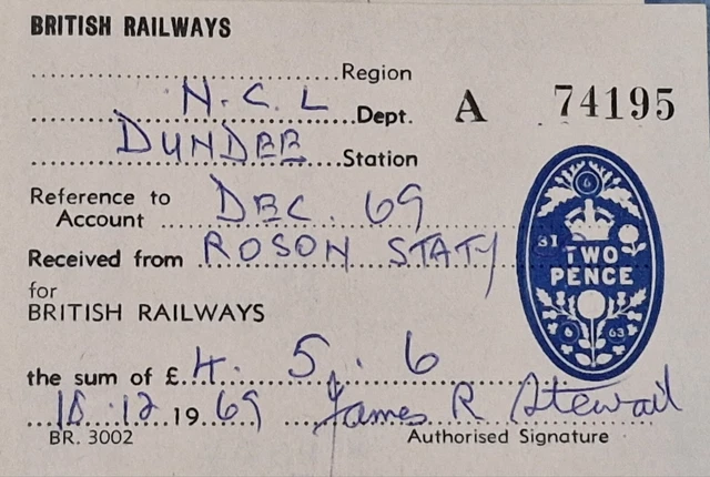 BRITISH RAILWAYS RECEIPT, NCL Dundee Station From Roson Stationery 18 ...