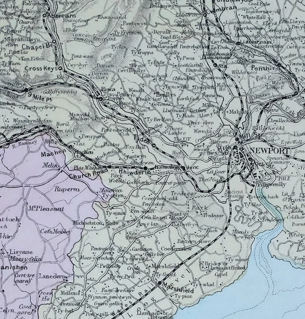 1883 MAP CARDIFF Llandaff Newport Marshfield Caerphilly Pontypool Cross ...