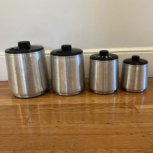 VINTAGE KROMEX SPUN ALUMINUM NESTING Canister Set Flour Sugar Coffee ...