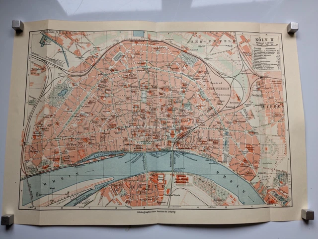 1925 COLOGNE GERMANY vintage antique chromolithograph street plan maps ...