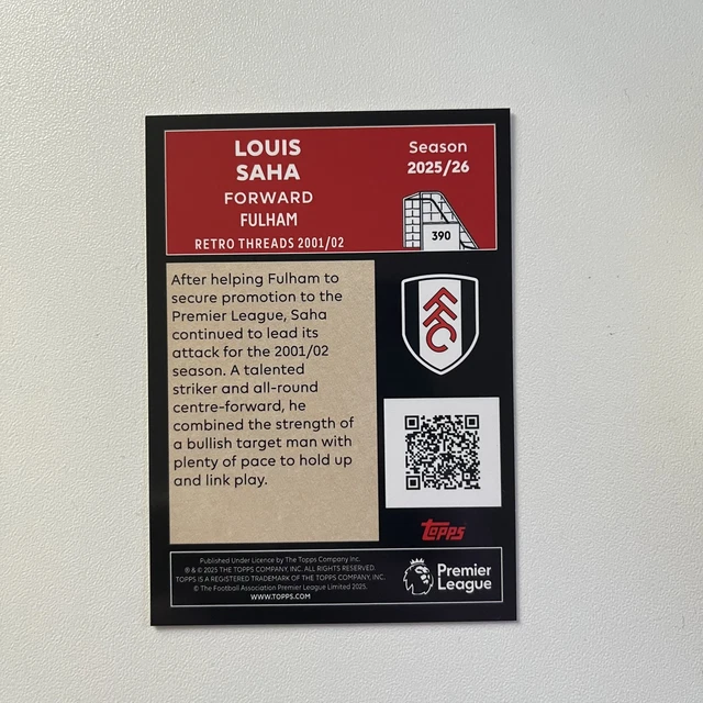 TOPPS 2026 PREMIER League 25/26 Football TCG Louis Saha Retro Threads ...