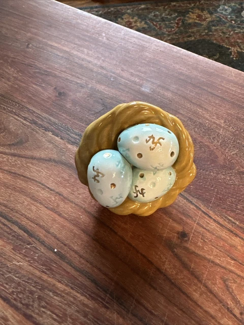 NORA FLEMING RETIRED A39a “Robin’s Egg Blue” Bird Nest w Gold NFs ...