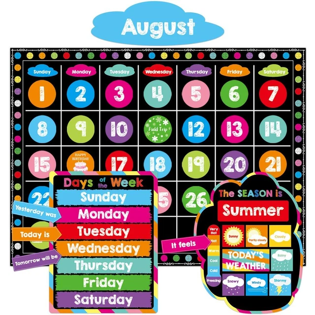CHALKBOARD BRIGHTS CALENDAR Bulletin Board Set Colorful Classroom ...