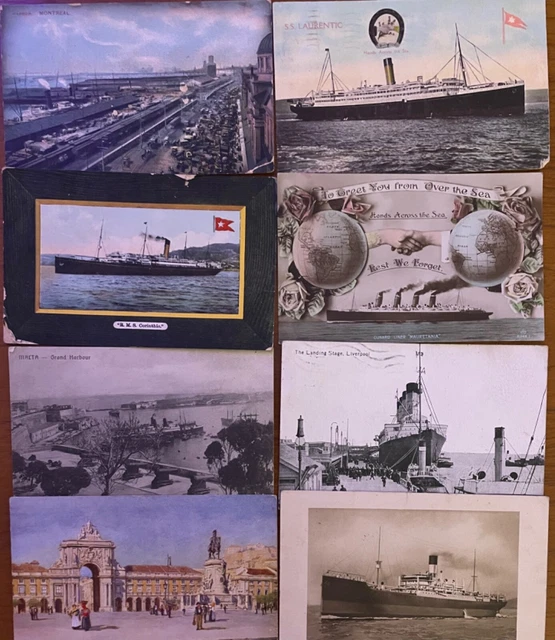 MARITIME POSTCARDS, ORIGINAL, very rare, x8,Lusitania, Mauritania ...