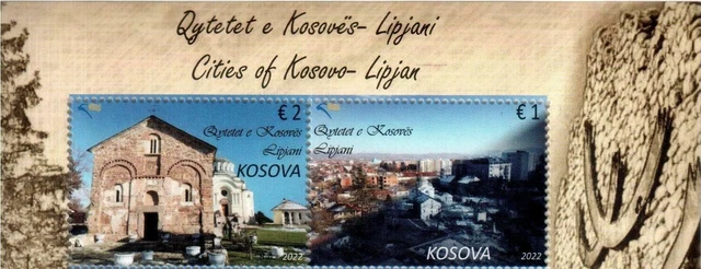 KOSOVO 2022 - Cities of Kosovo, Lipjan, Se-Tenant Pair, Top of Sheetlet ...