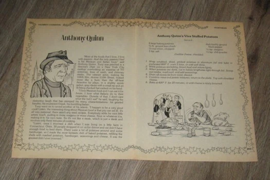 CELEBRITY COOKBOOK RECIPE Anthony Quinn original TWO magazine pages ...