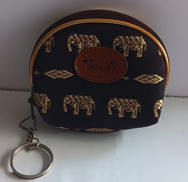 VANUATU TRADITIONAL COIN Purse - Brown With Gold & Elephant Pattern ...