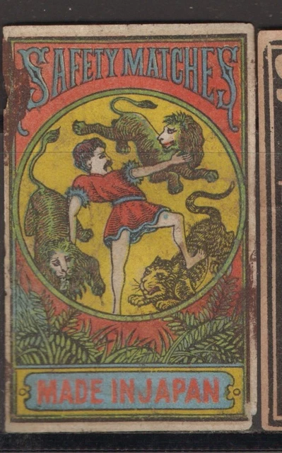 MATCHBOX LABELS JAPAN- Man fighting tigers and lions- # £2.00 - PicClick UK