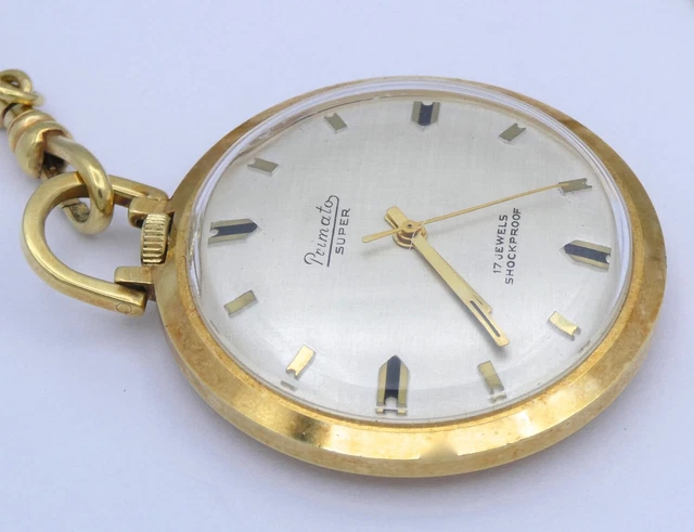VINTAGE PRIMATO SUPER 17 Jewels Taschenuhr mit Kette Handaufzug ...