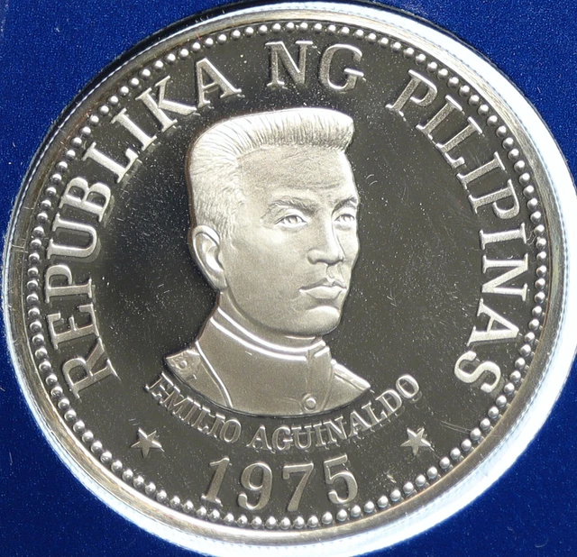 1975 PHILIPPINES EMILIO Aguinaldo VINTAGE OLD Proof Silver 25 Piso Coin ...