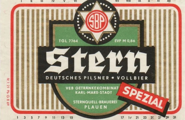 BIERETIKETT BEERLABEL DDR VEB Sternquell Plauen GK Karl Marx Stadt ...