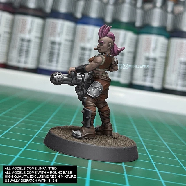 MINIGUN GIRL SCI Fi: Shadowrun, Cyberpunk, 3D Resin Miniature 28mm 32mm ...