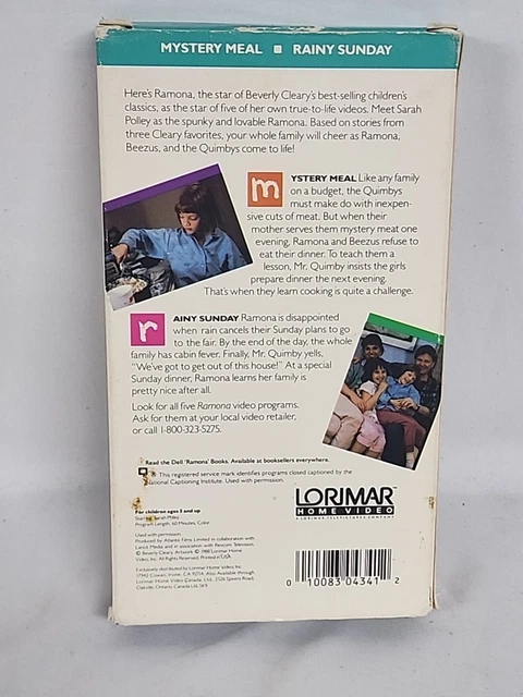 RAMONA BY BEVERLY Cleary - Mystery Meal/Rainy Sunday VHS Tape $15.88 ...