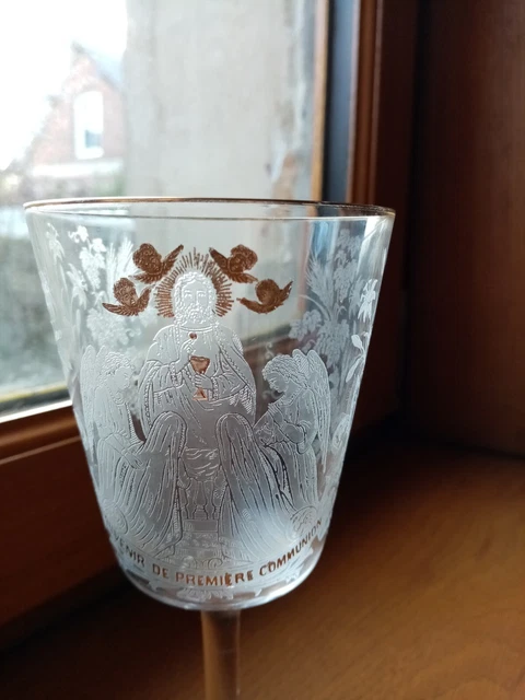 VERRE ANCIEN EN Cristal Grave Souvenir Premiere Communion Anges Christ EUR 30,00 - PicClick FR