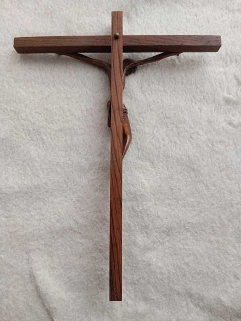 ANCIEN CRUCIFIX CHRIST en bronze signé Mermet et bois (20 cm) EUR 20,00 ...