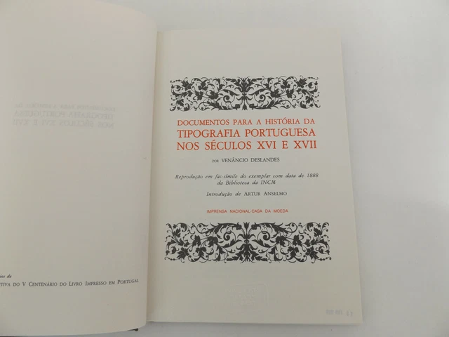 1988 HISTORIA DA TIPOGRAFIA PORTUGUESA nos SECULOS XVI-XVII Portuguese DESLANDES EUR 11,88 ...