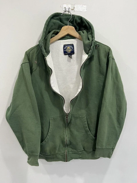 VINTAGE THERMAL LINED Zip Up Hoodie Sweater green Sun faded £58.95 ...