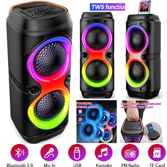 PORTABLE BLUETOOTH WIRELESS TWS Speaker Dual 4" Woofer Heavy Bass Sound ...