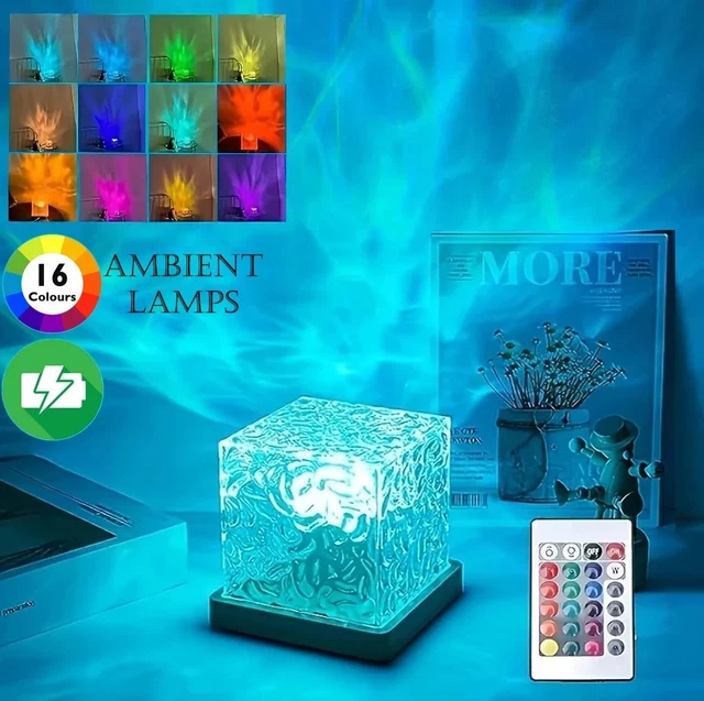CUBE NORTHERN LIGHTS Water Wave Night Light W/Remote Led Atmosphere ...