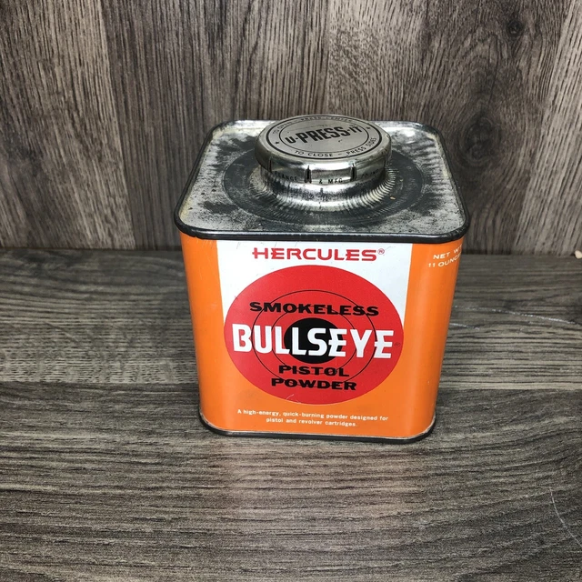 HERCULES BULLSEYE SMOKELESS revolver pistol powder empty tin can paper ...
