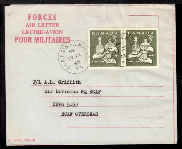 RCAF STN. LA Macaza, Pq., 1965 Forces Air Letter To Cfpo 5052 Overseas ...