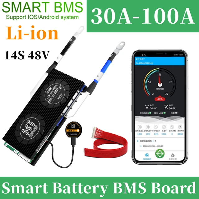 14S 48V 30A-100A Li-ion Smart BMS Battery Common Port w/Balance ...
