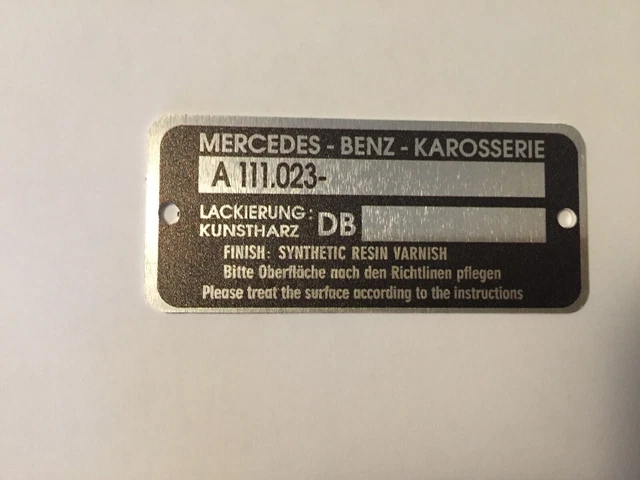 MERCEDES W111 TYPE plate data plate, classic car £40.45 - PicClick UK