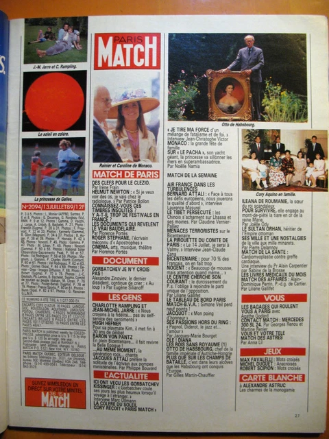 PARIS MATCH N° 2094 du 13/07/1989- Caroline la famille de Monaco ...