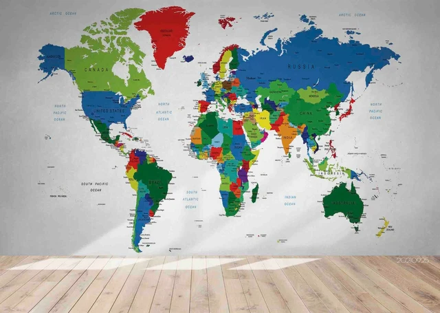 3D COLORFUL WORLD Map Wallpaper Wall Mural Removable Self-adhesive ...