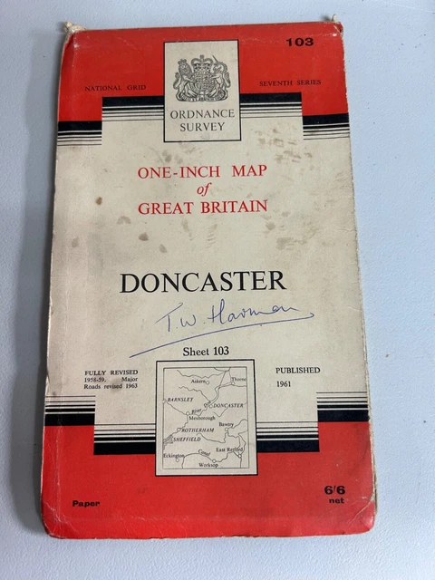 VINTAGE ORDANANCE SURVEY contoured road map, of Doncaster, 103. £11.12 ...