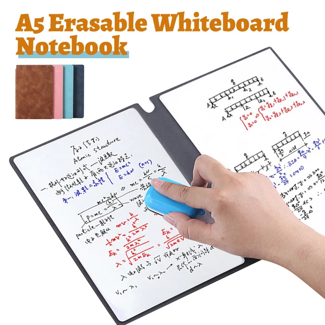 REUSABLE WHITEBOARD NOTEBOOK Leather Memo Free Pen Erasing Cloth Weekly ...