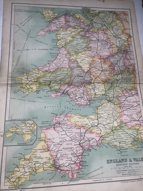 1910: ANTIQUE MAP England & Wales Western Section Transportation ...