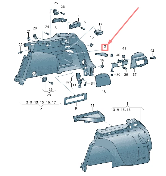 NEW VW PASSAT B8 3G Right Luggage Compartment Trim Cover 3G9867938Ca9 ...