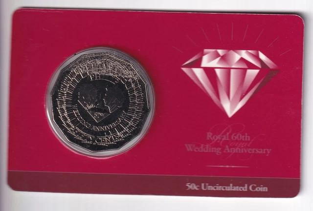 AUSTRALIAN: 2007 50 CENT ROYAL 60th WEDDING ANNIVERSARY UNC COIN ON ...