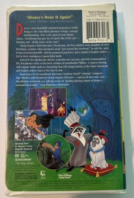 POCAHONTAS VHS 1996 Walt Disney Masterpiece Collection Clamshell #5741 ...