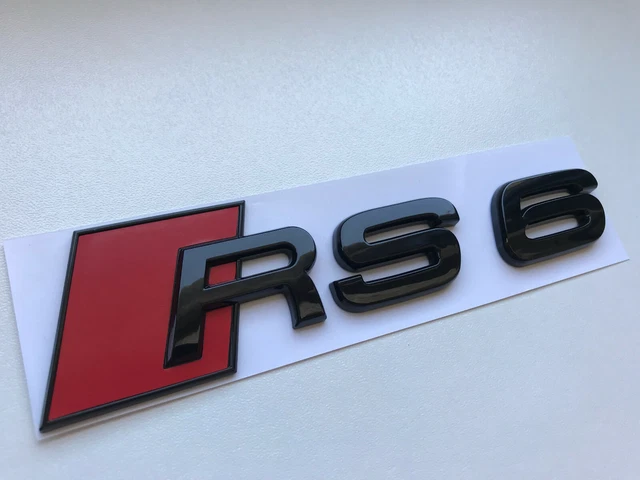 HECK EMBLEM ZEICHEN Schriftzug Logo glänzend schwarz / rot für Audi RS6 ...