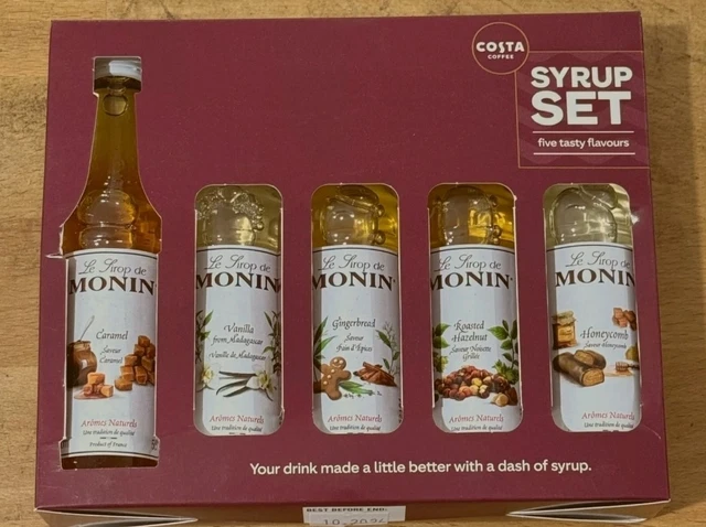 COSTA COFFEE SYRUP Set Gift 5x5cl Monin Caramel/Vanilla/Gingerbread ...
