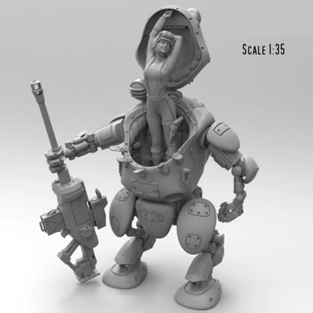 UNPAINTED 1/35 FEMALE Soldier Modern Woman Sexy mecha Resin Figure ...
