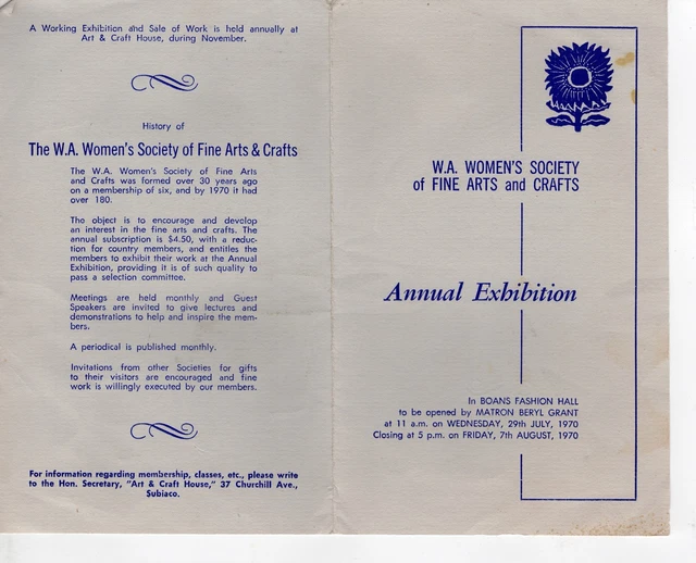 WA WOMEN’S SOCIETY Annual Exhibition Boans Fashion Hall Perth 1970 $6. ...