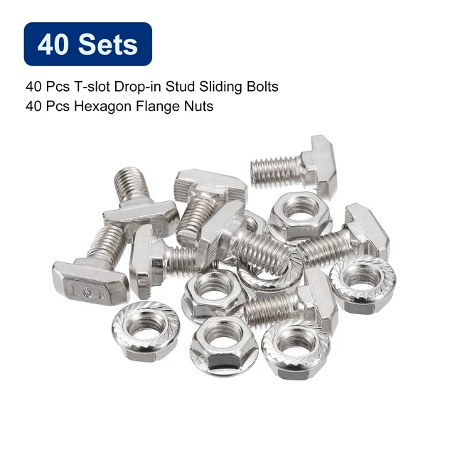 M8X16MM T SLOT Drop-in Bolt and M8 Hexagon Flange Nut Set, 40 Sets for ...