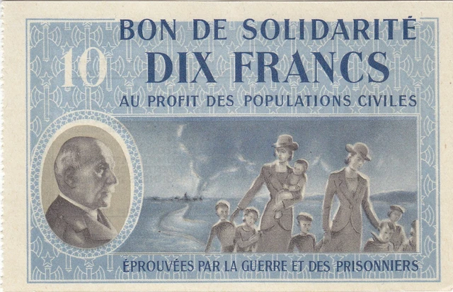 BON DE SOLIDARITÉ France 10 Francs - Pétain 1941 / 1942 KL.07 NEUF EUR ...