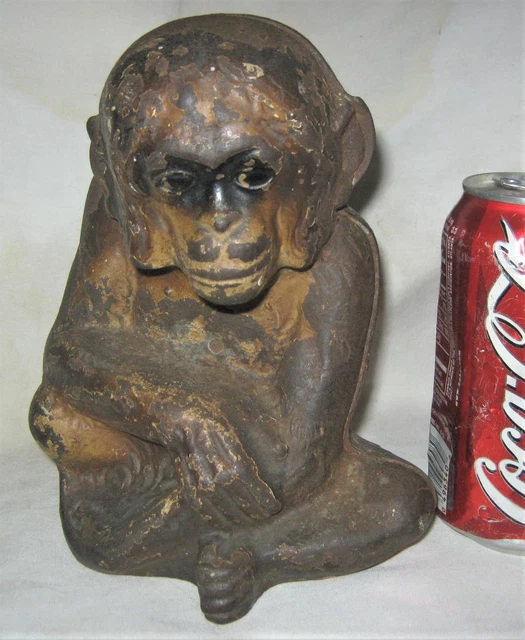 ANTIQUE USA CAST Iron Monkey Home Art Statue Sculpture Door Doorstop ...