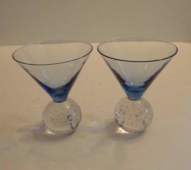 2 VINTAGE DECO Pairpoint Blue Tint Control Bubble Glass Ball Cocktail ...