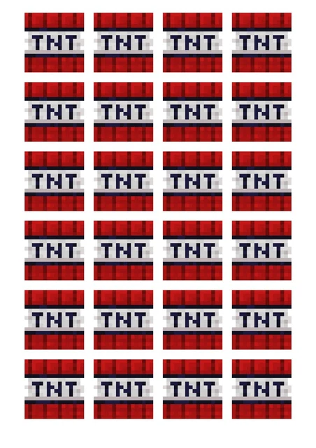 MINECRAFT TNT 24 x Edible Cupcake Toppers Premium Wafer Card Cake ...