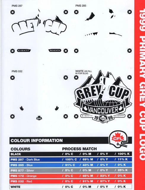 1999 CFL GREY Cup Logo Graphic Proof Sheet $5.00 - PicClick CA