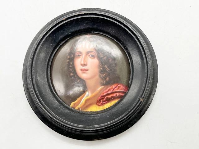 ANTIQUE OIL ON Enamel Portrait Painting In Caved Wood Frame £129.99 ...