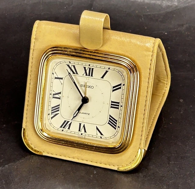 VINTAGE SEIKO LEATHER Folding Travel Alarm Clock QQ534A £17.86 ...