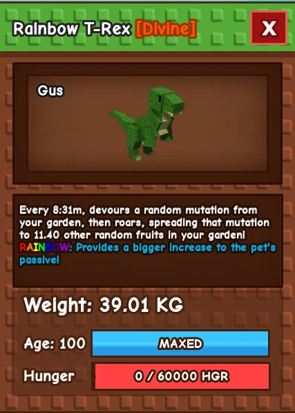 🦖🌈BIG SIZE RAINBOW T-rex 39kg+ 🦖🌈GROW A GARDEN 🪴ROBLOX Cheap Fast🌳 £17. ...