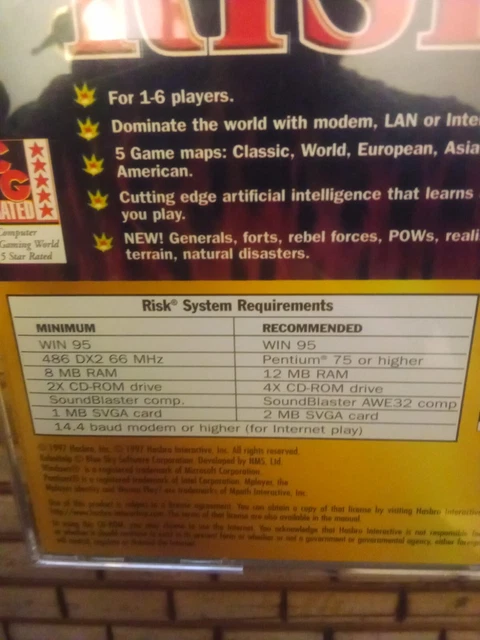 HASBRO RISK THE Game of Global Domination CDROM for Win 95 PC $15.73 ...