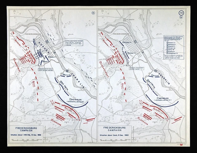 WEST POINT CIVIL War Map Battle of Fredericksburg Virginia Jackson 3:30 ...
